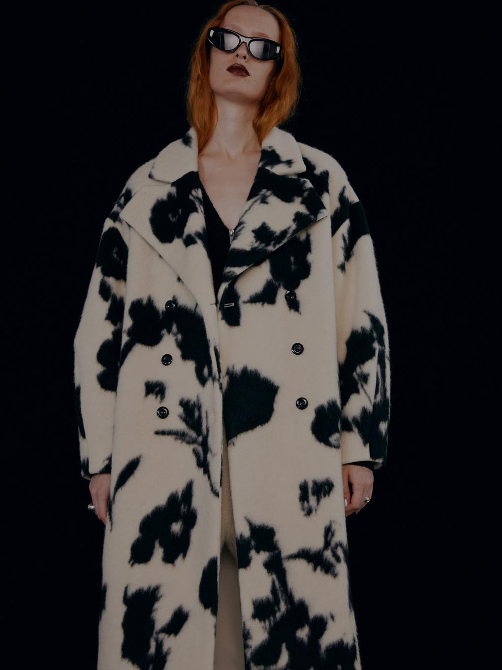 AMERI UND SHADOW FLOWER WOOL COAT Sサイズ - ロングコート